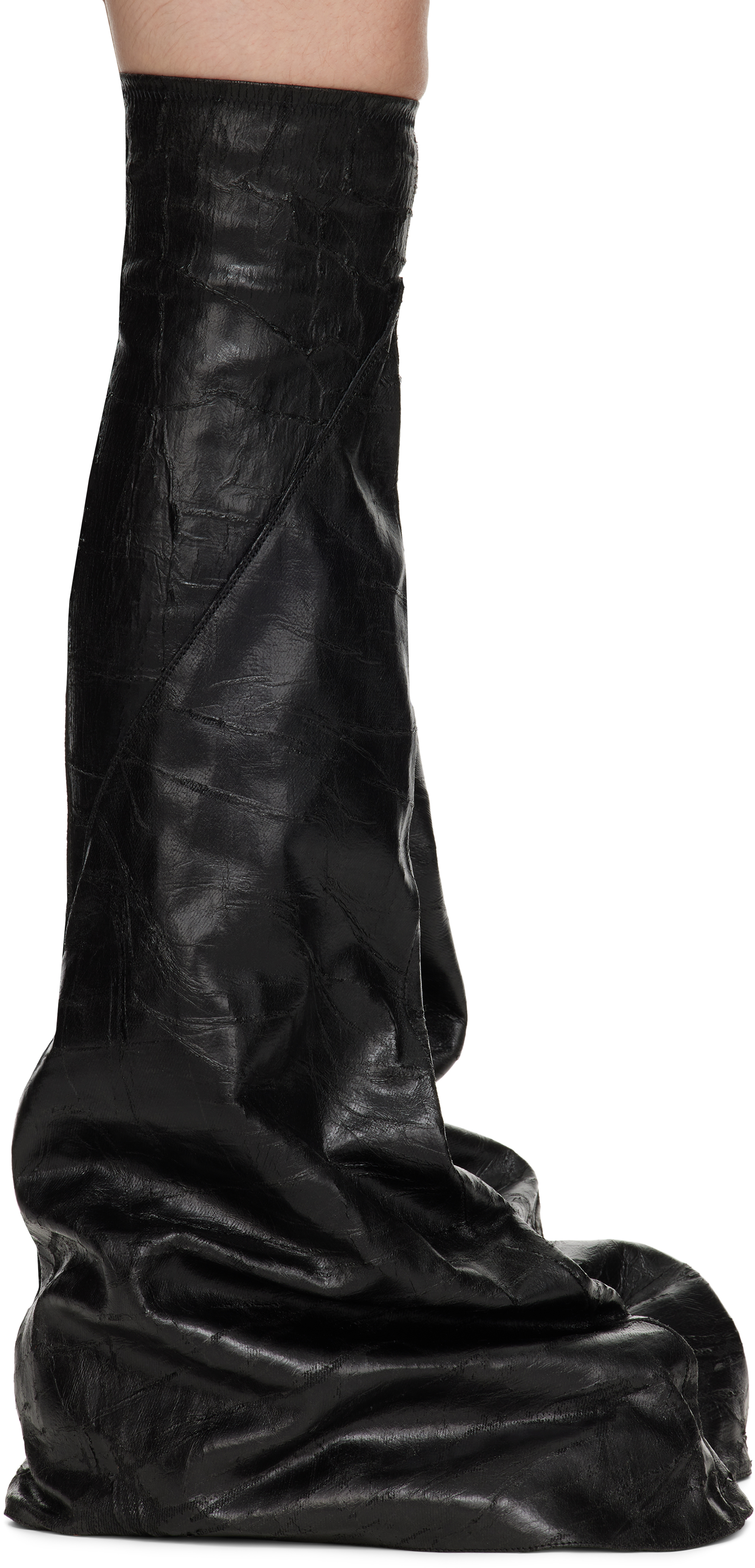 Rick Owens Porterville Fetish Tall Boots In 911 Black/Milk/Milk
